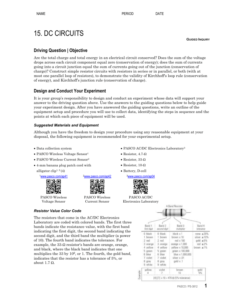 DC Circuits Guided Inquiry Worksheet