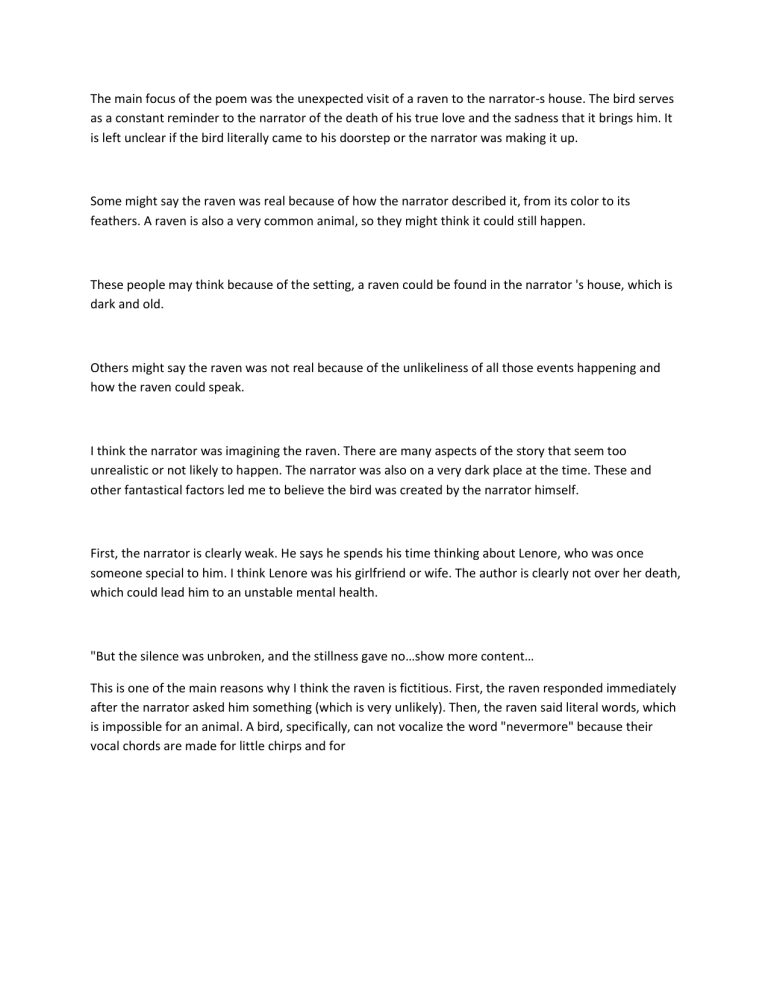 "The Raven" Reaction Paper: Symbolism & Narrator's State