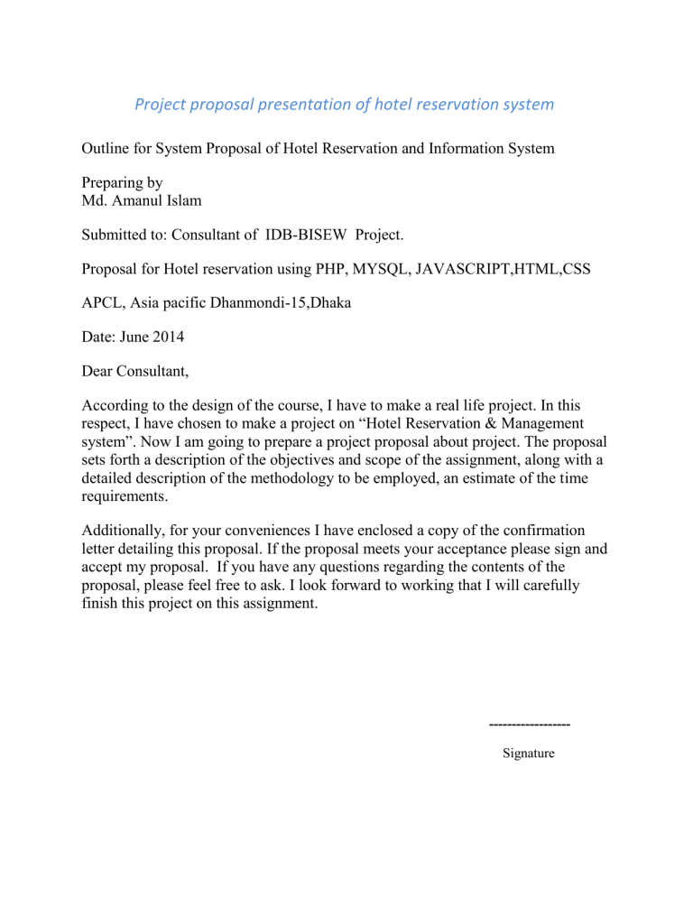 Hotel Reservation System Project Proposal