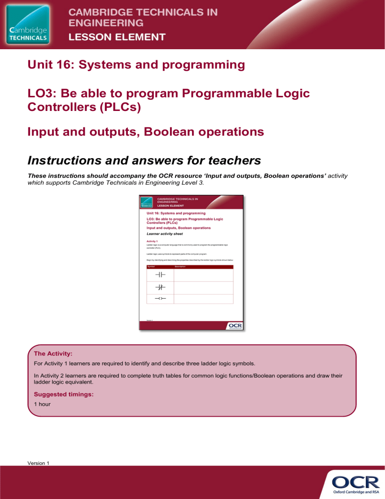 PLC Programming: Ladder Logic & Boolean Operations