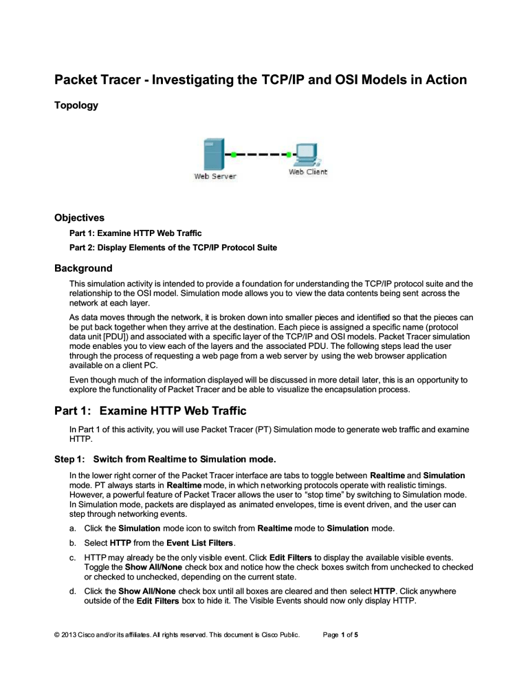 TCP/IP & OSI Models Lab: Packet Tracer Activity