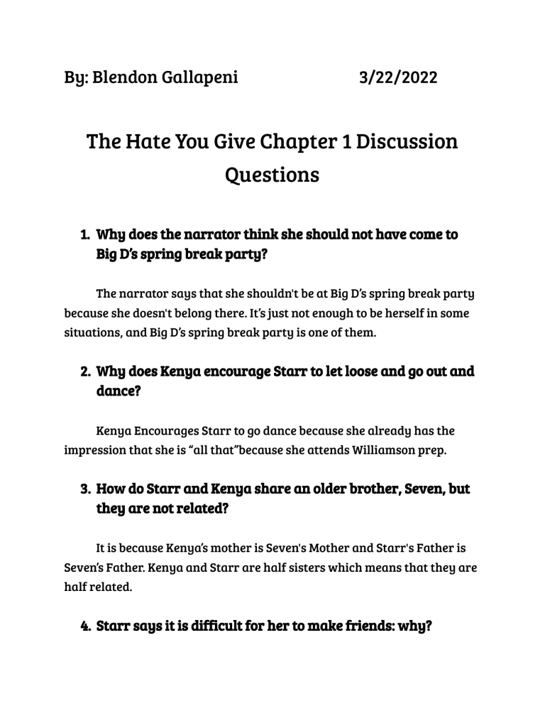 The Hate U Give Discussion Questions