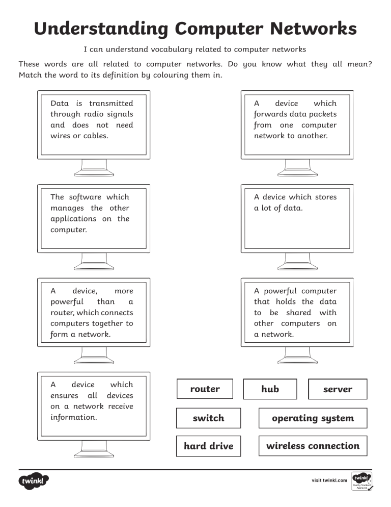 Computer Networks Vocabulary Worksheet