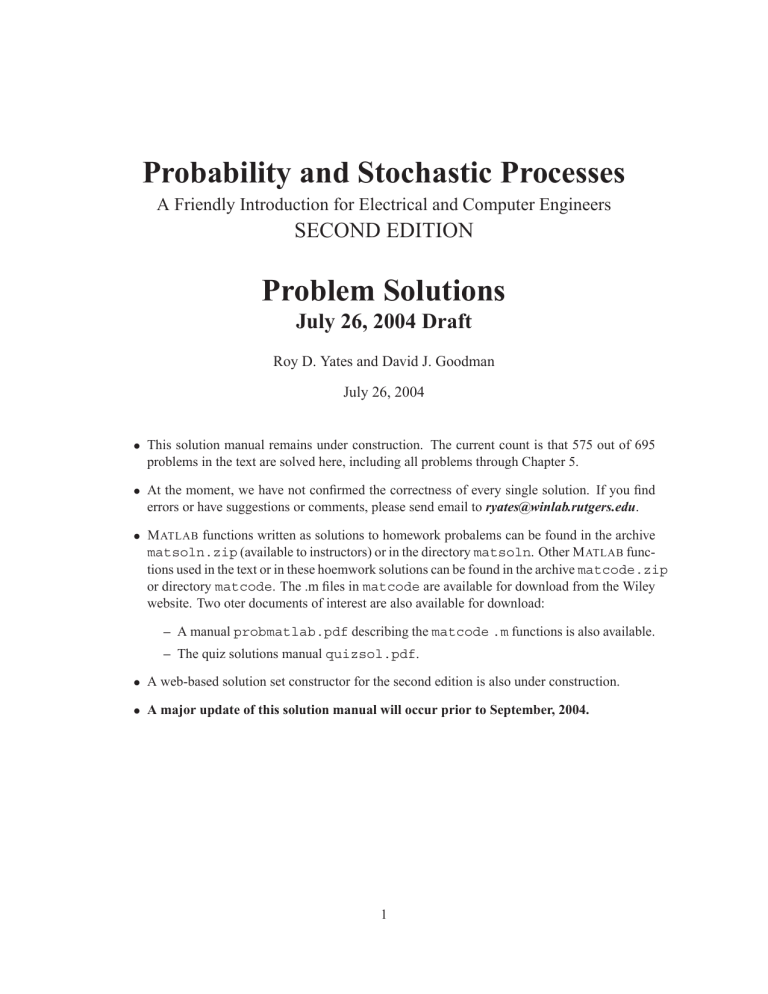 Probability & Stochastic Processes Problem Solutions