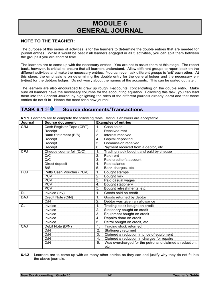 General Journal Accounting Teacher's Guide