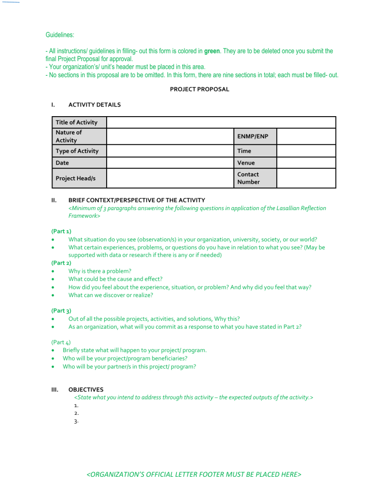 Project Proposal Form - Activity Planning Template