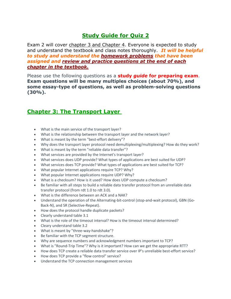 Computer Networking Quiz 2 Study Guide