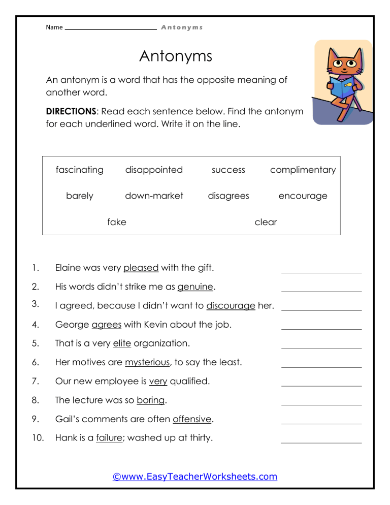 Antonyms Worksheet: Vocabulary Building Exercise