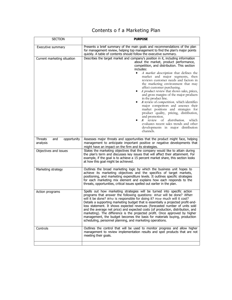 Marketing Plan Outline: Sections and Purpose