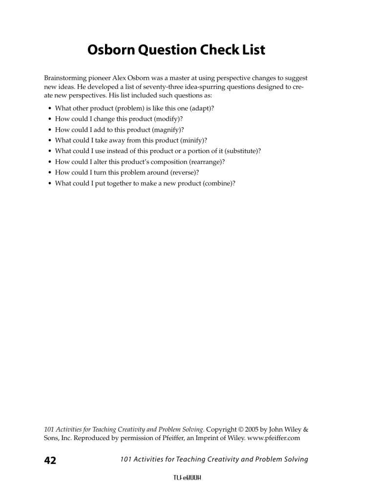 Osborn's Checklist: Brainstorming & Idea Generation