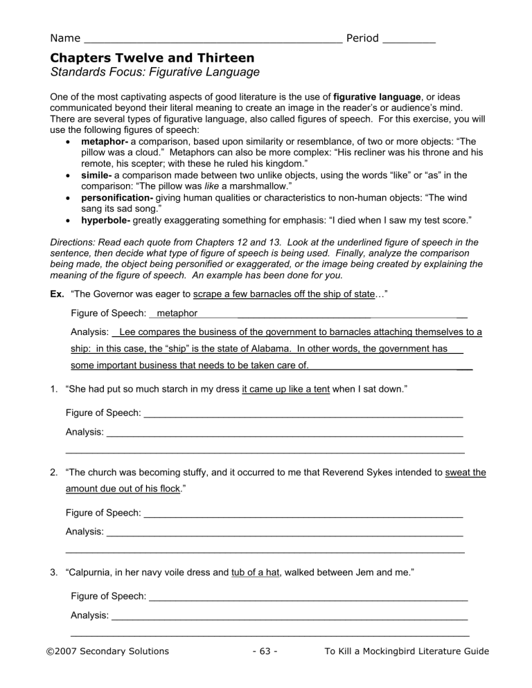 To Kill a Mockingbird: Figurative Language Worksheet