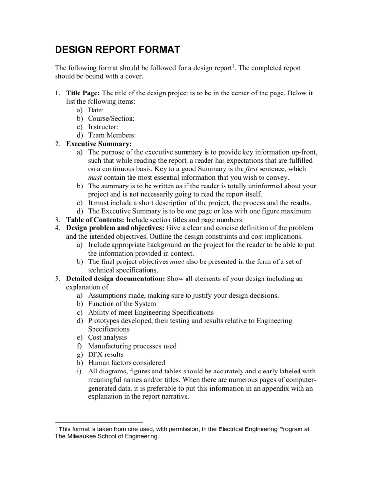 Design Report Format for Engineering Projects