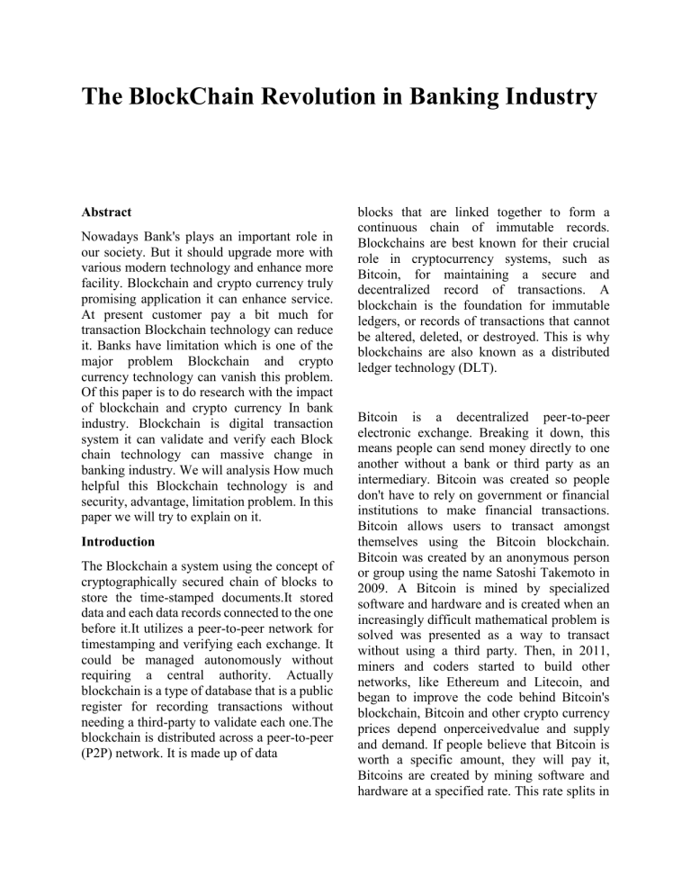 Blockchain Revolution in Banking: A Research Paper