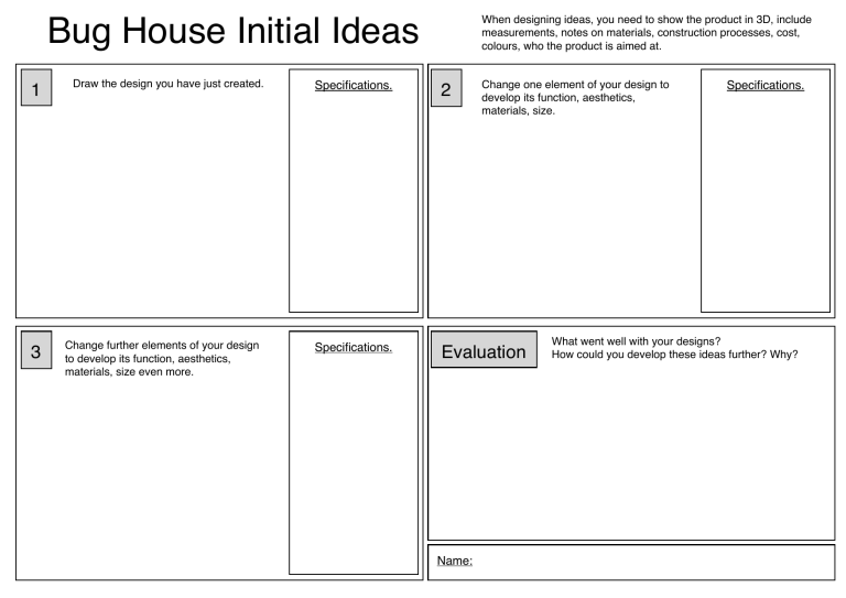 Bug House Design Worksheet