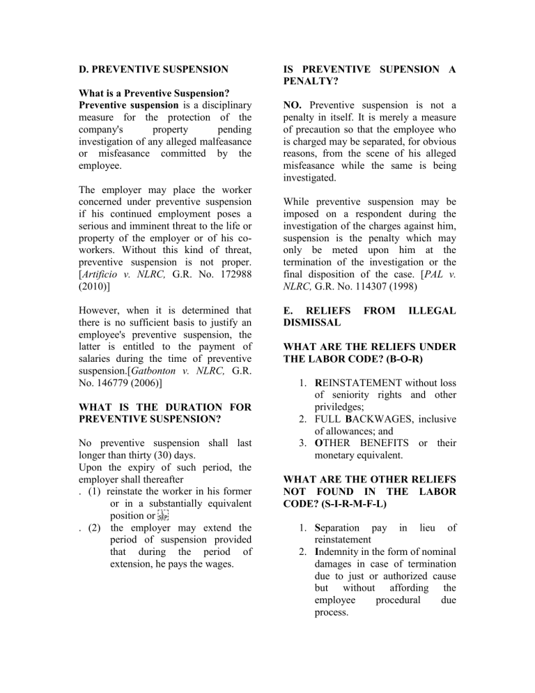 Preventive Suspension & Employee Rights