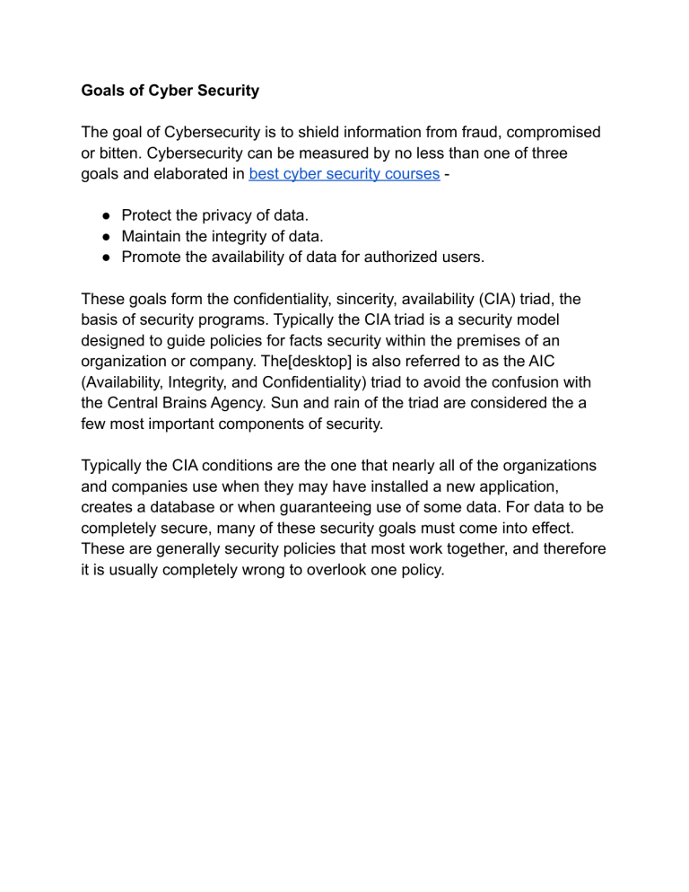 Cybersecurity Goals: CIA Triad Explained