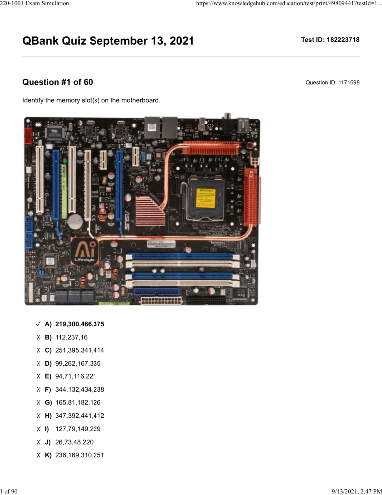 CompTIA A+ 220-1001 Exam Simulation
