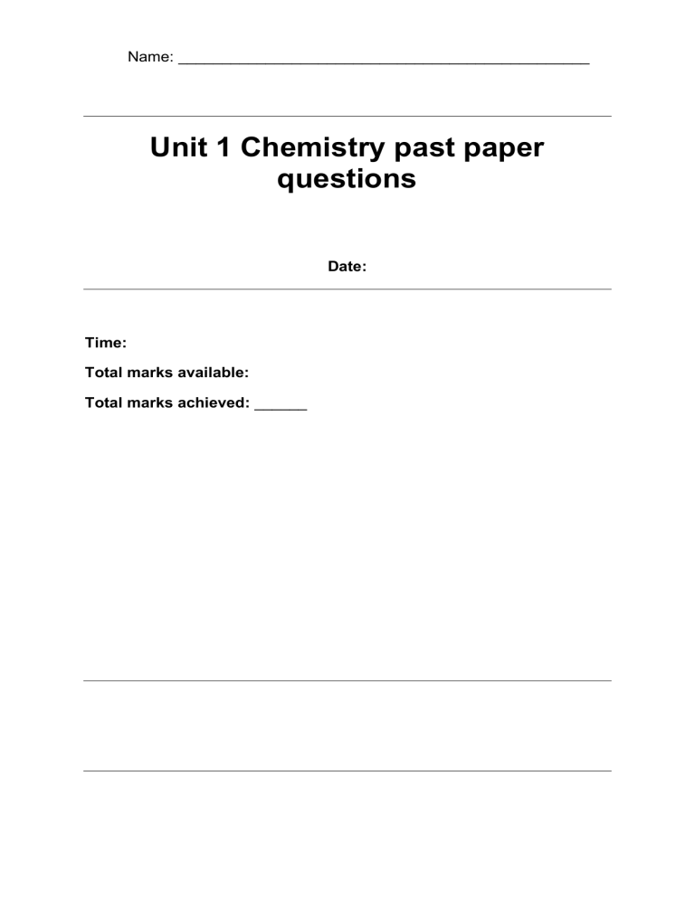 Unit 1 Chemistry Past Paper Questions