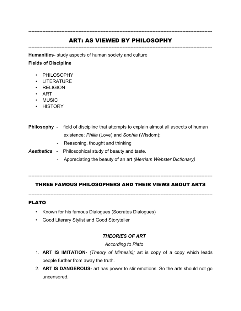 Art & Philosophy: Plato, Aristotle, Kant Theories