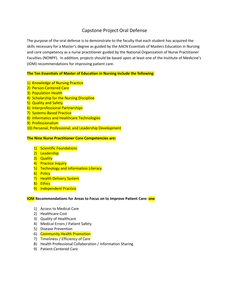 Capstone Project Oral Defense Guidelines for Nursing Students
