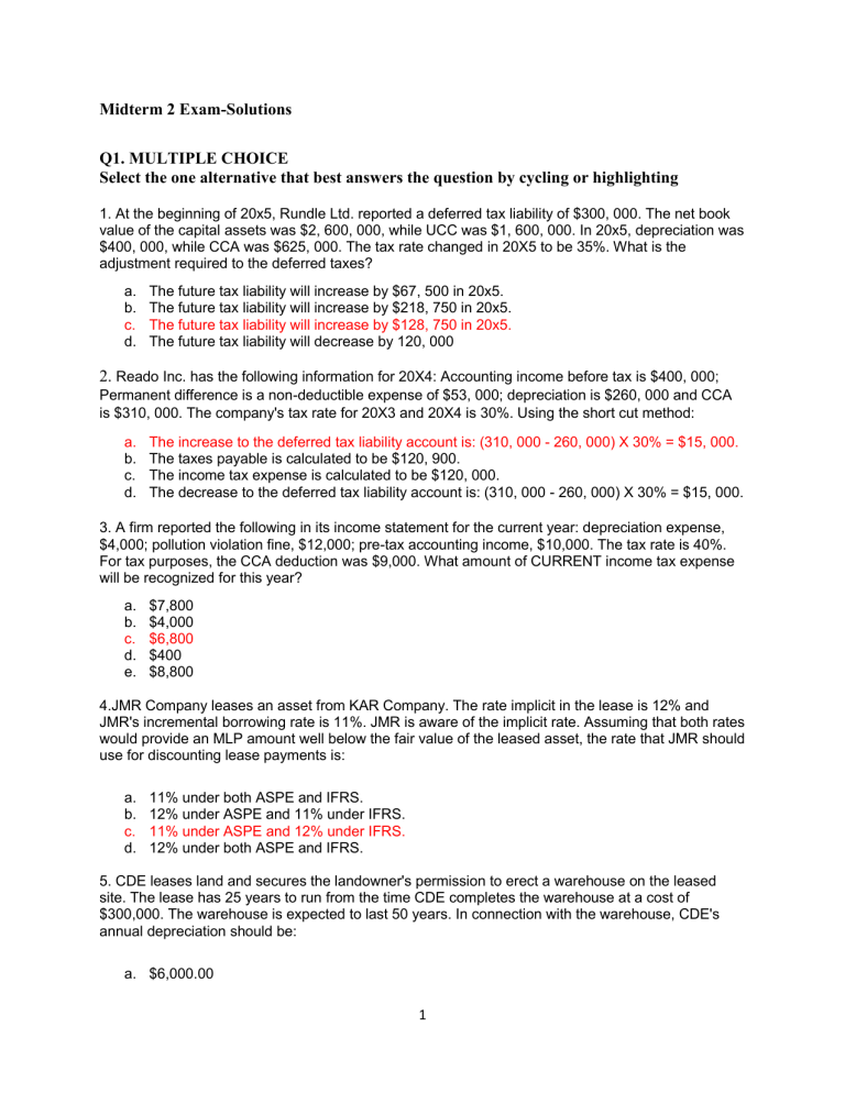 Intermediate Accounting Midterm 2-Solutions Intermediate Accounting Midterm 2-Solutions