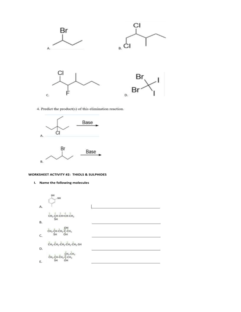 Thiols & Sulfides Worksheet: Nomenclature & Reactions