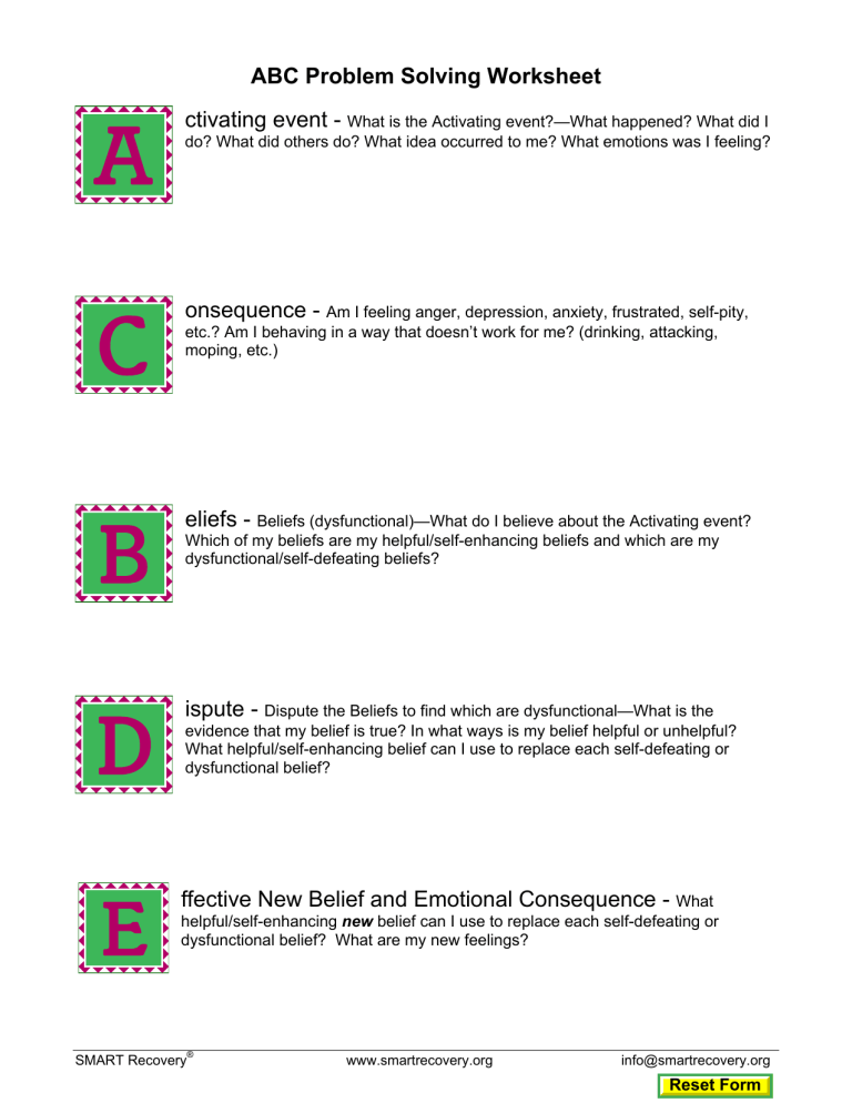 ABC Problem Solving Worksheet | SMART Recovery