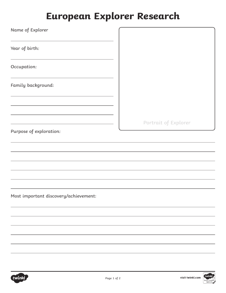European Explorer Research Worksheet