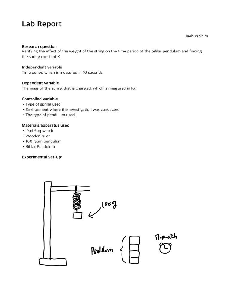 Bifilar Pendulum Lab Report: String Weight & Time Period