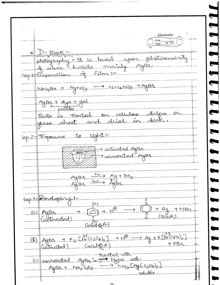D-Block Elements & Photography: Chemistry Lecture Notes