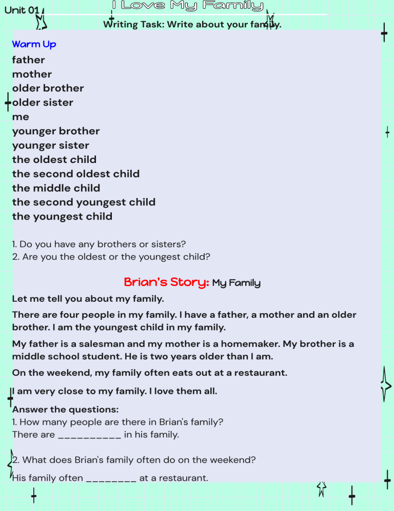 Family Worksheet: Writing About Your Family