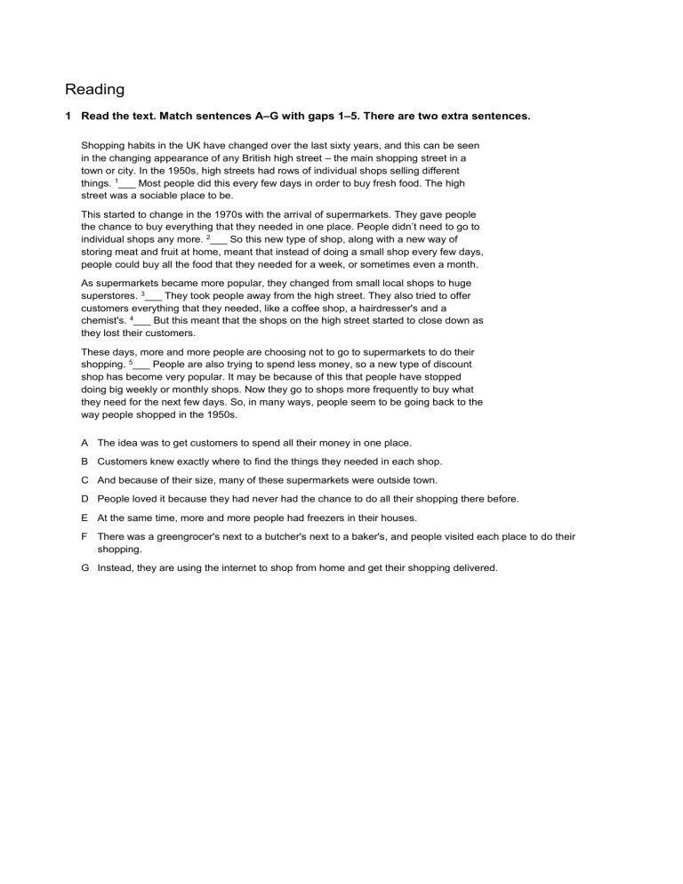 UK Shopping Habits: Reading Comprehension Exercise