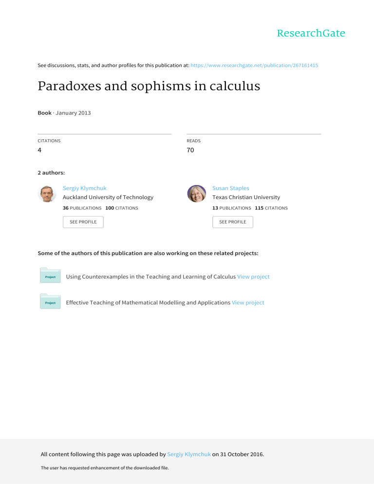Paradoxes and Sophisms in Calculus-MAA-sample pages-1-46