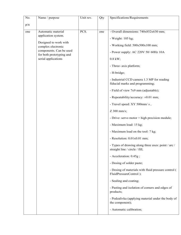 Automatic Material Application System Specs