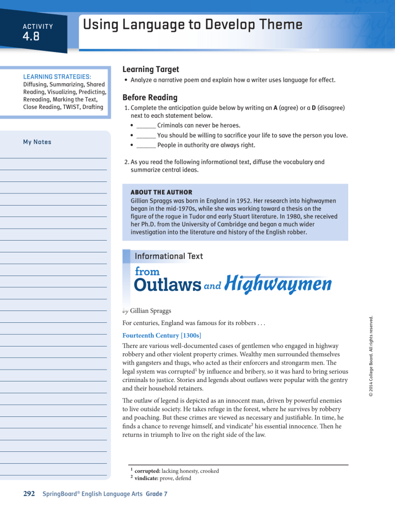 Analyzing Language in "The Highwayman"