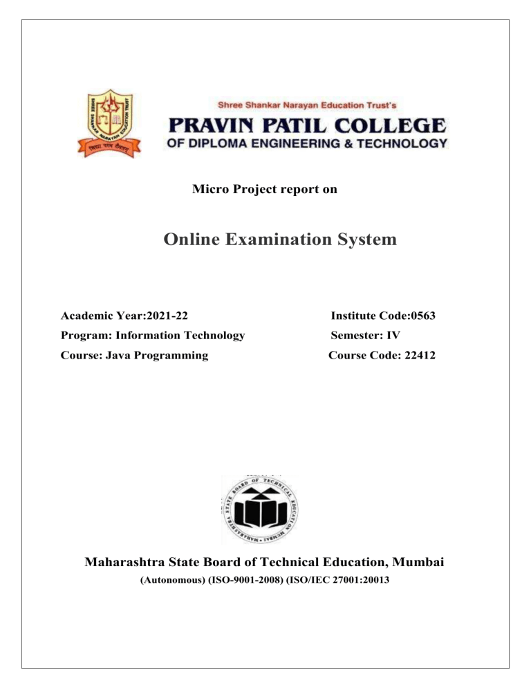 Online Exam System Java Project Report