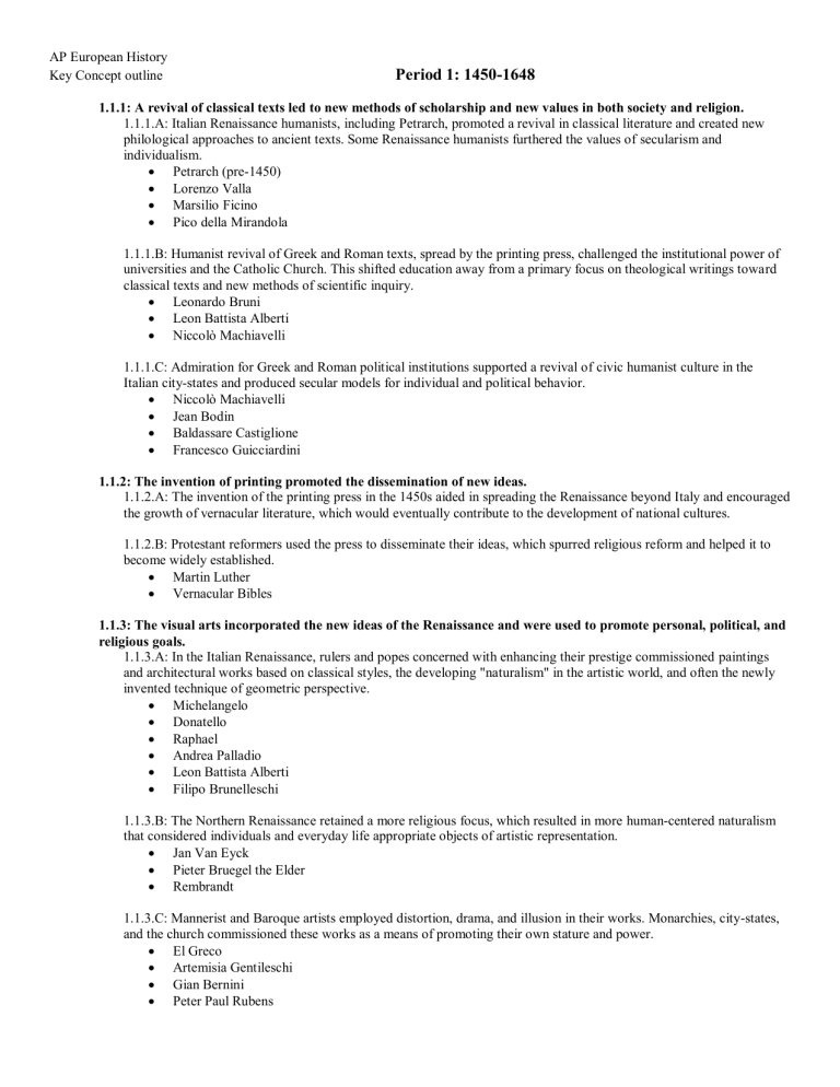 AP European History Concept Outline - Period 1