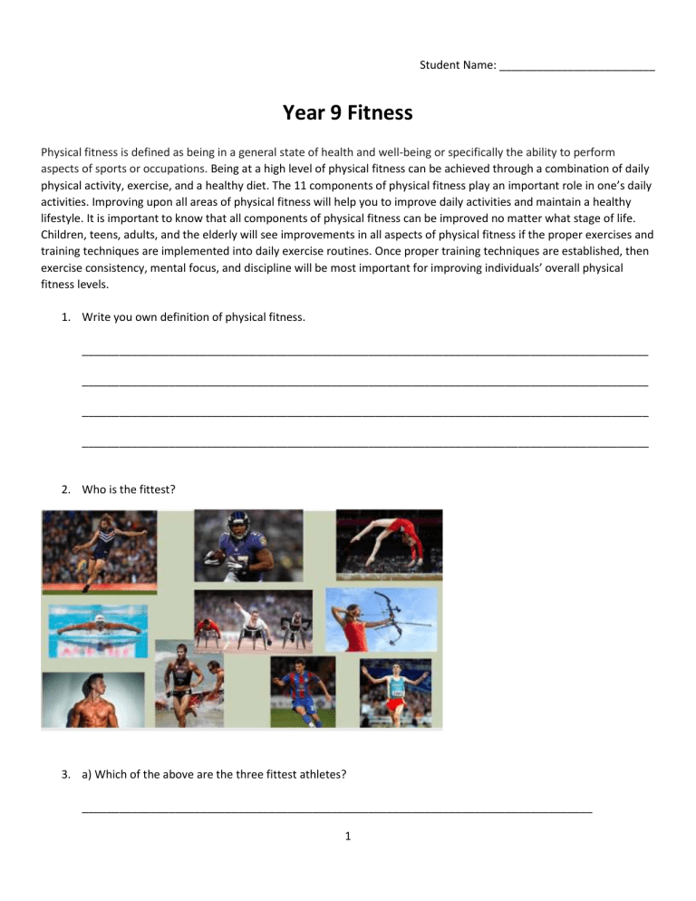 Fitness Worksheet Fitness Worksheet
