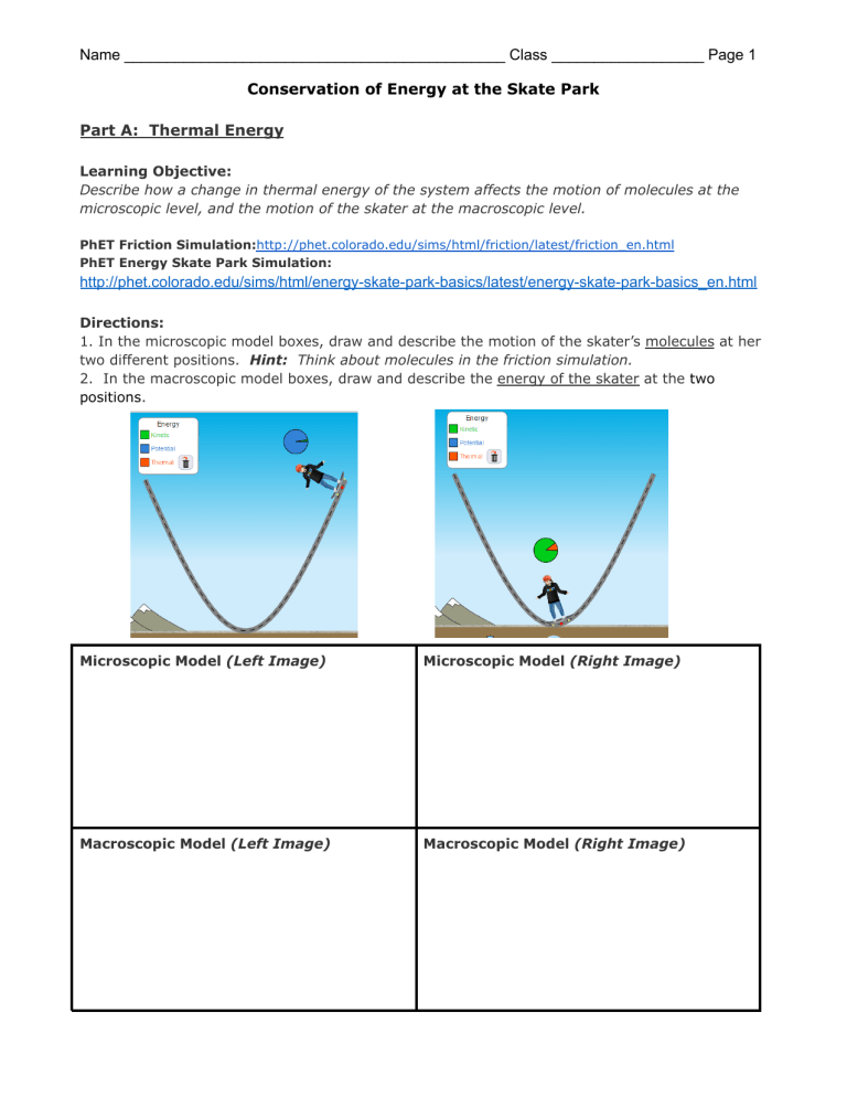 Skate Park Energy Worksheet