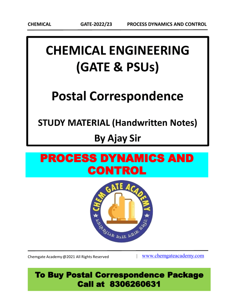 Chemical Engineering Process Dynamics & Control Study Material