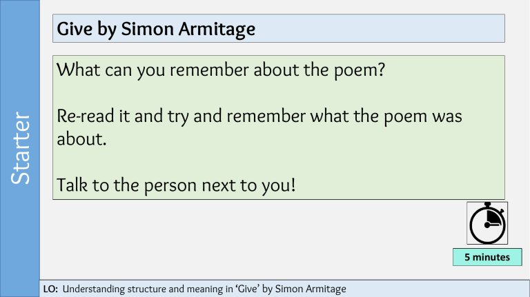 Analyzing Simon Armitage's 'Give' Lesson Plan