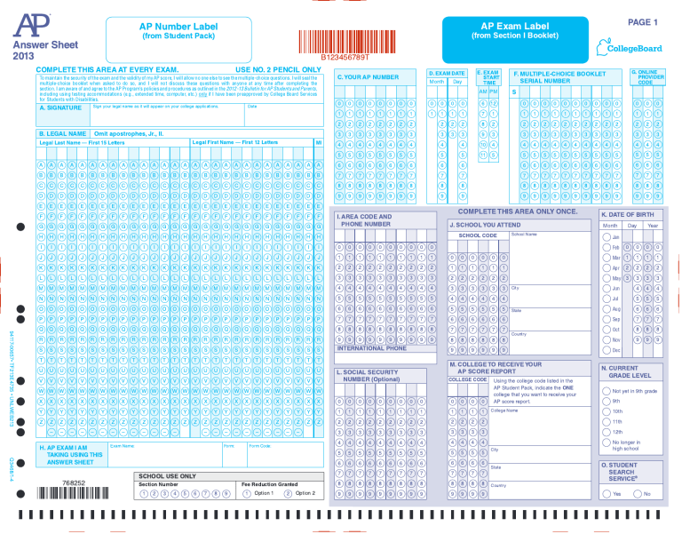 Answer Sheet The College Board Answer Sheet The College Board