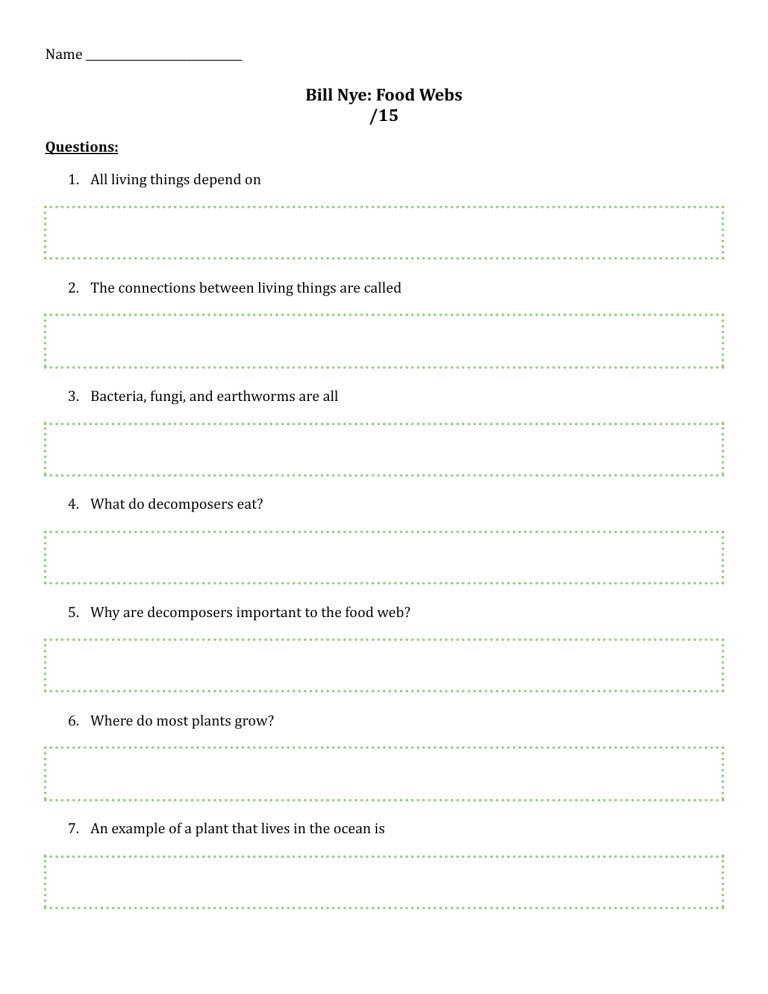Bill Nye Food Webs Worksheet: Ecology for Kids