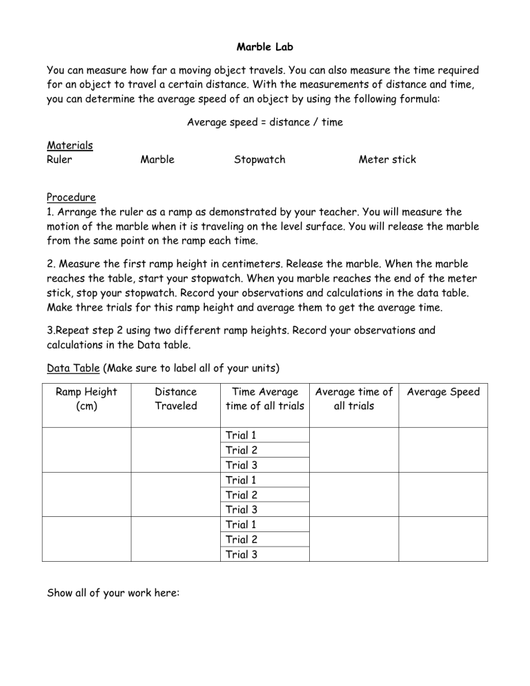 Marble Lab: Speed and Ramp Height Experiment