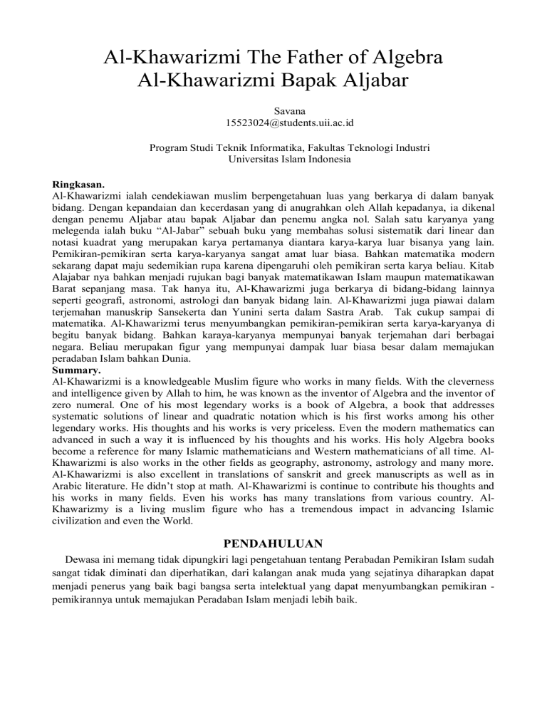 Al Khawarizmi The Father of Algebra