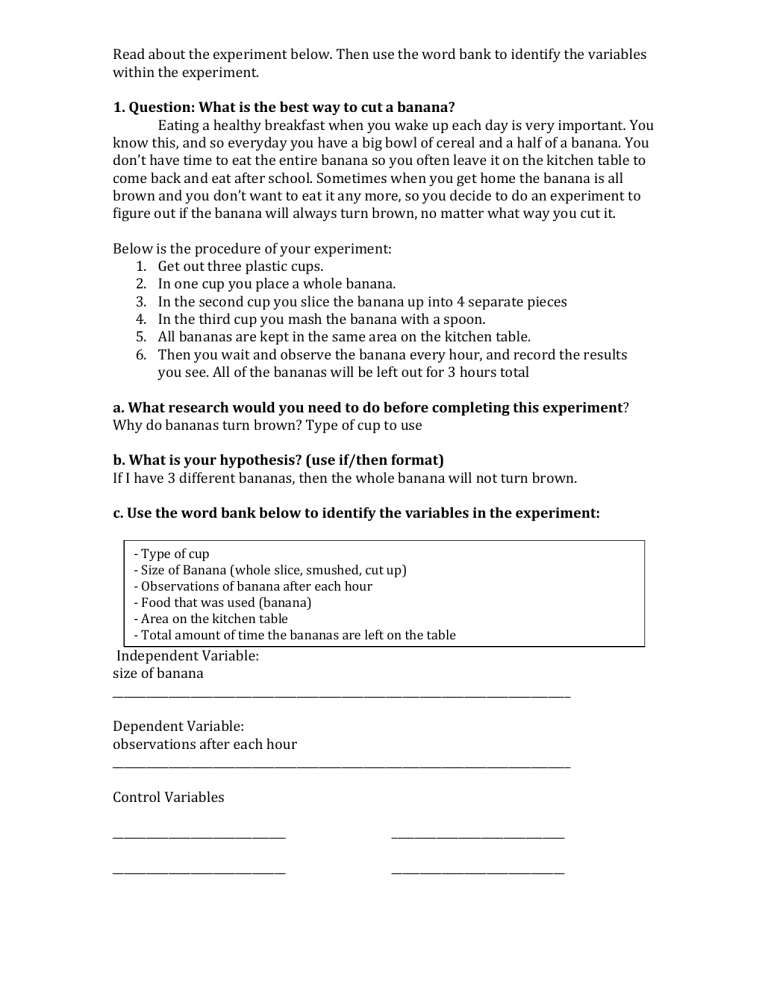 Identifying variables scenarios mid