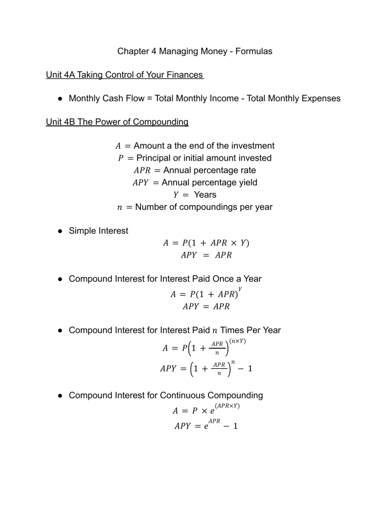 Chapter 4 Formulas
