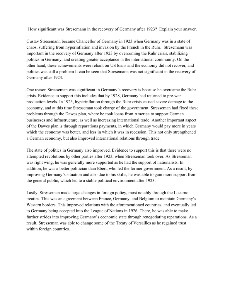 Stresemann and Germany's Recovery After 1923