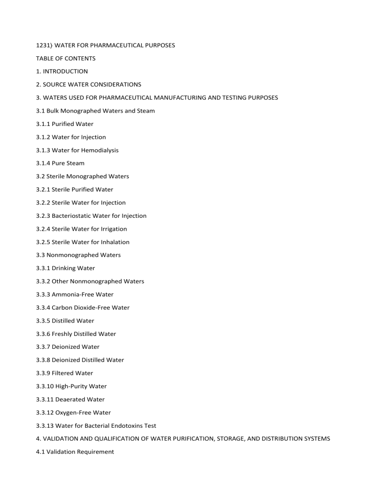 USP 1231 Water for Pharmaceutical Purposes