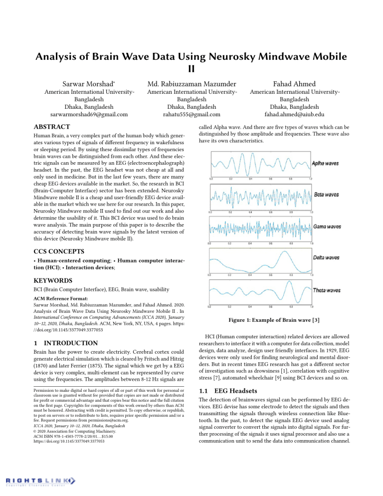 Analysis of Brain Wave Data Using Neuros